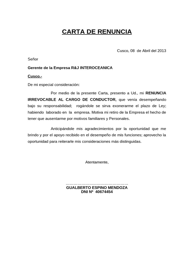 Carta de Renuncia | PDF
