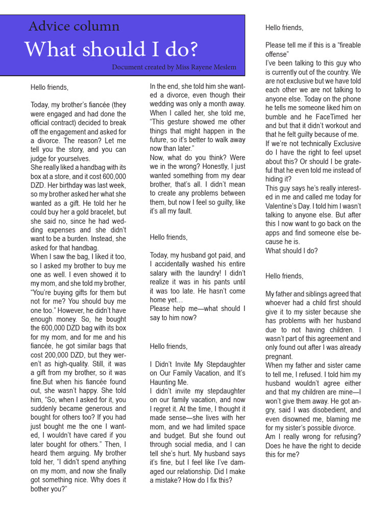 Advice Column, What Shoud I Do | PDF