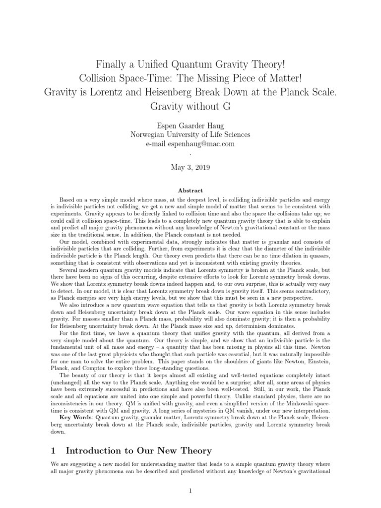 Finally_a_Unified_Quantum_Gravity_Theory | PDF | Gravity | Mass