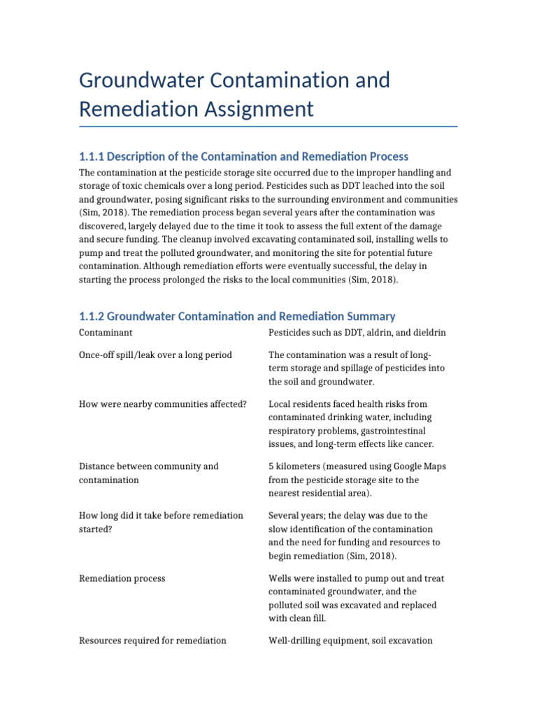 Groundwater Contamination and Remediation Assignment | PDF ...