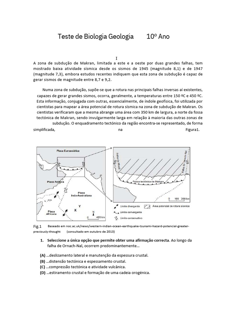 Cópia de Ae Bg10 Teste Avaliacao 1.PDF | PDF | Vulcão | Terremotos