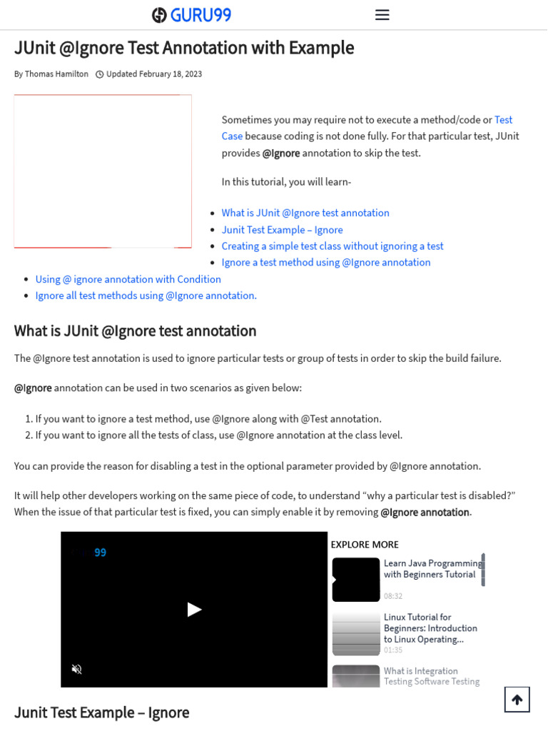 Junit Ignore Test Annotation With Example Pdf Systems Architecture