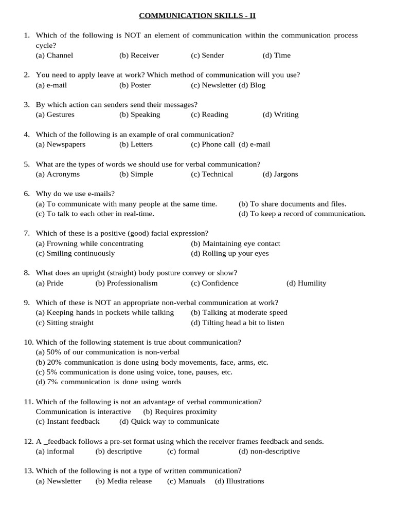 04 Communication Skills II Important Questions Answers | PDF ...