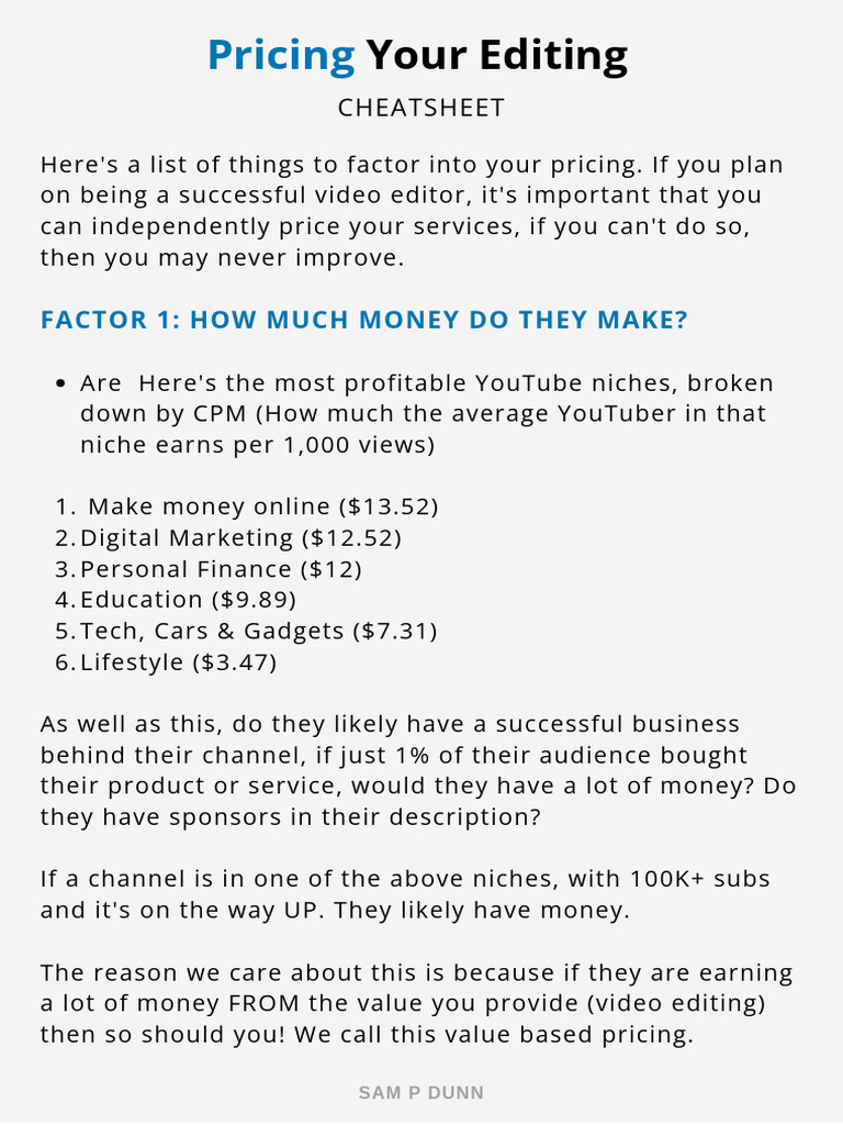 YouTube Video Editing Pricing Guide | PDF | Business