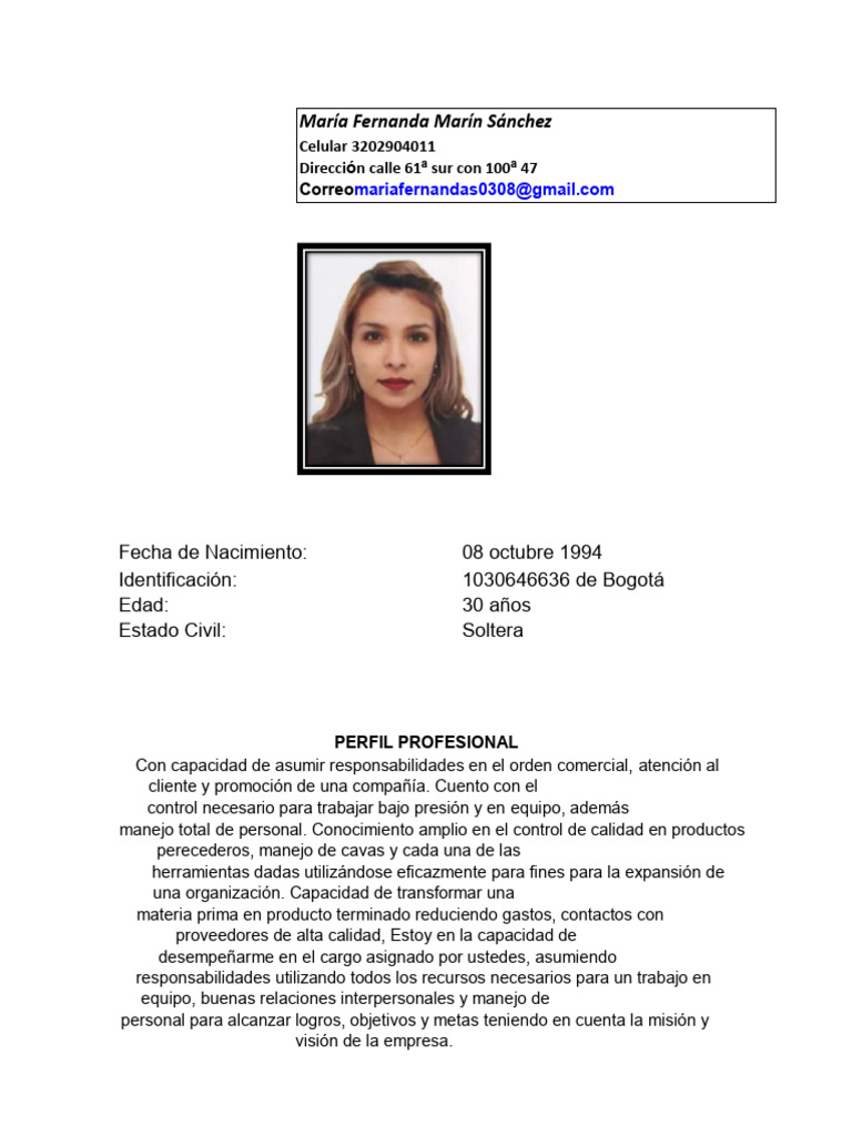 Perfil Profesional de María Fernanda Marín | PDF