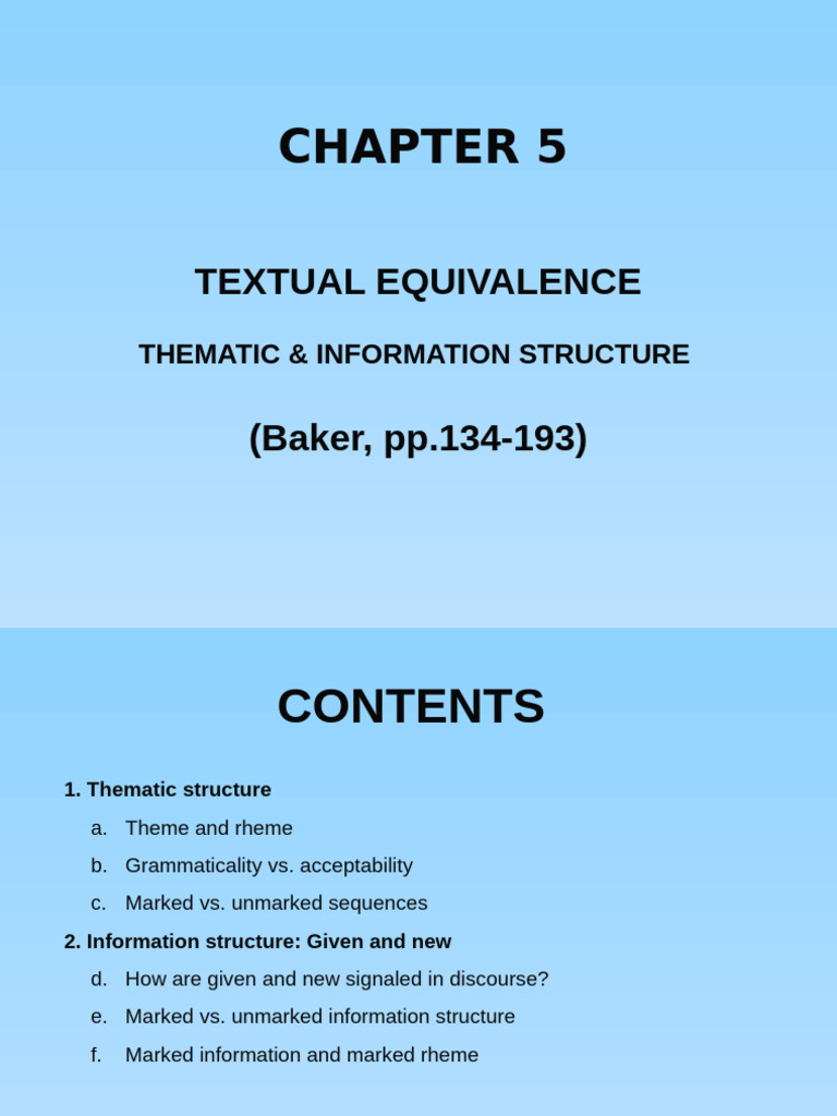 Week 5 - Textual Equivalence - Thematic and Information Structures | PDF | Clause | Language ...