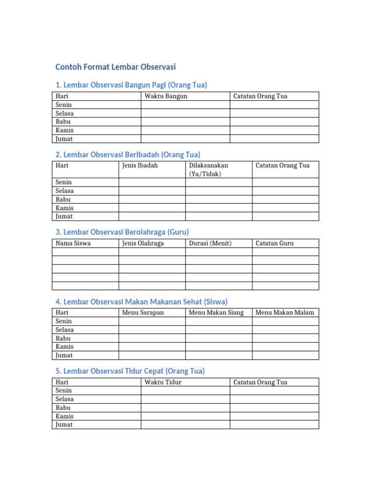Contoh Format Lembar Observasi | PDF