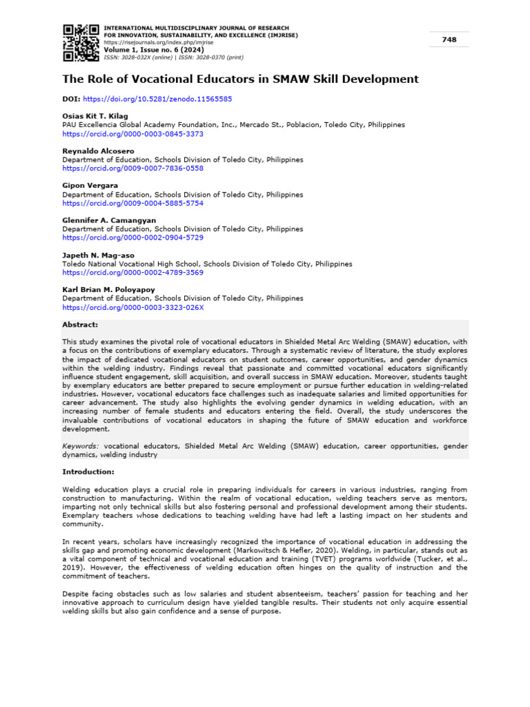 +IMJRISE+V1 (6) +748 754++ +63+Kilag+TVL+ +the Role of Vocational Educators in SMAW Skill ...