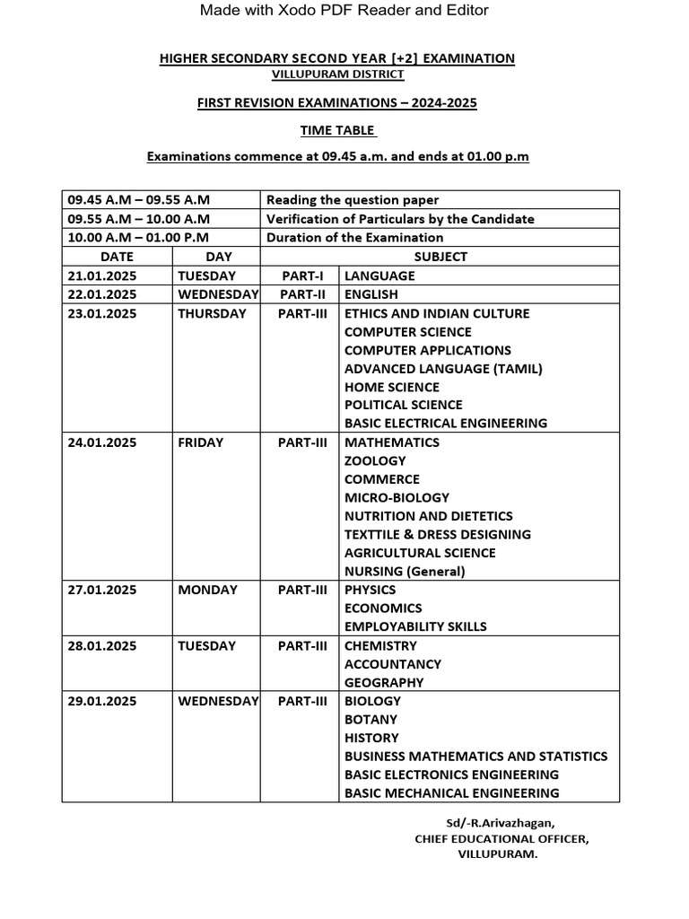 First Revision (10,11 and 12) TIME TABLE JAN 2025 | PDF | Engineering ...