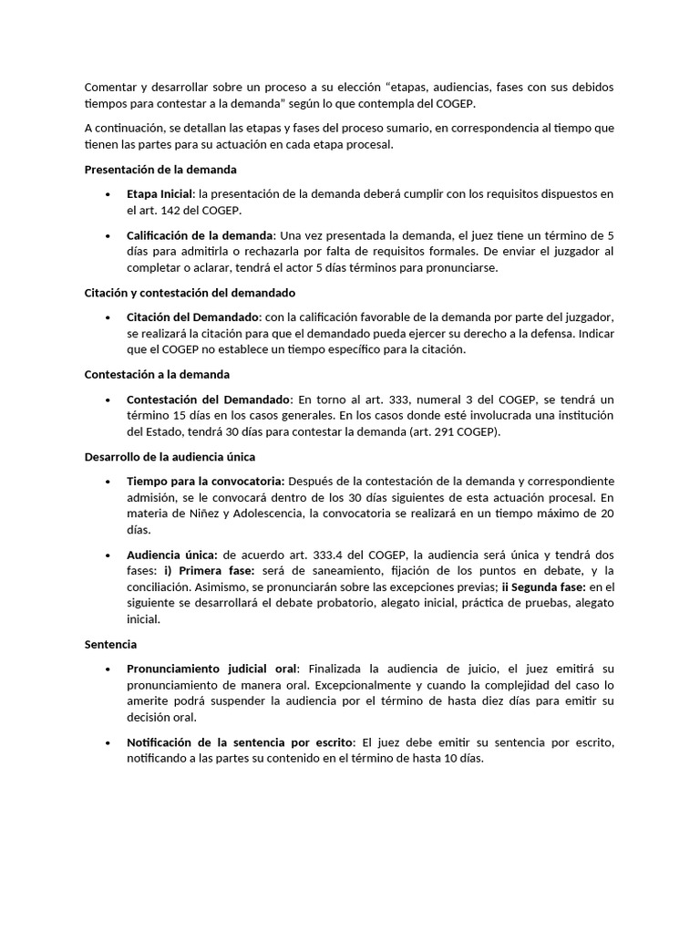 Proceso Sumario | PDF | Demanda judicial | Ley procesal