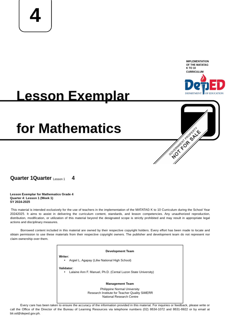 Q4 - LE - Mathematics 4 - Lesson 1 - Week 1 | PDF | Learning