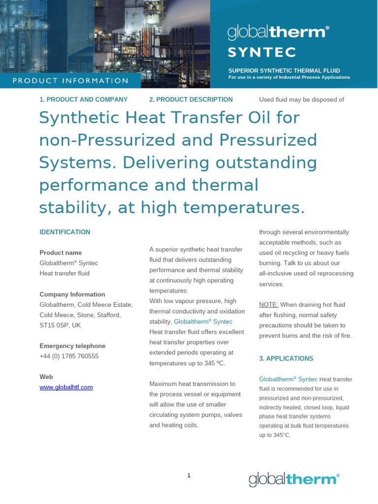 Globaltherm Syntec Product Information Sheet TI | PDF | Heat Transfer ...