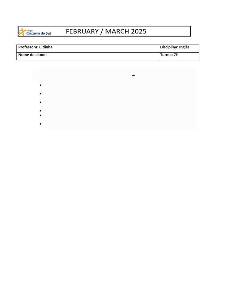 Roteiro de Aprendizagem de Inglês - 7º ABC - 1º Bimestre - 2025 | PDF | Linguistics | Language ...