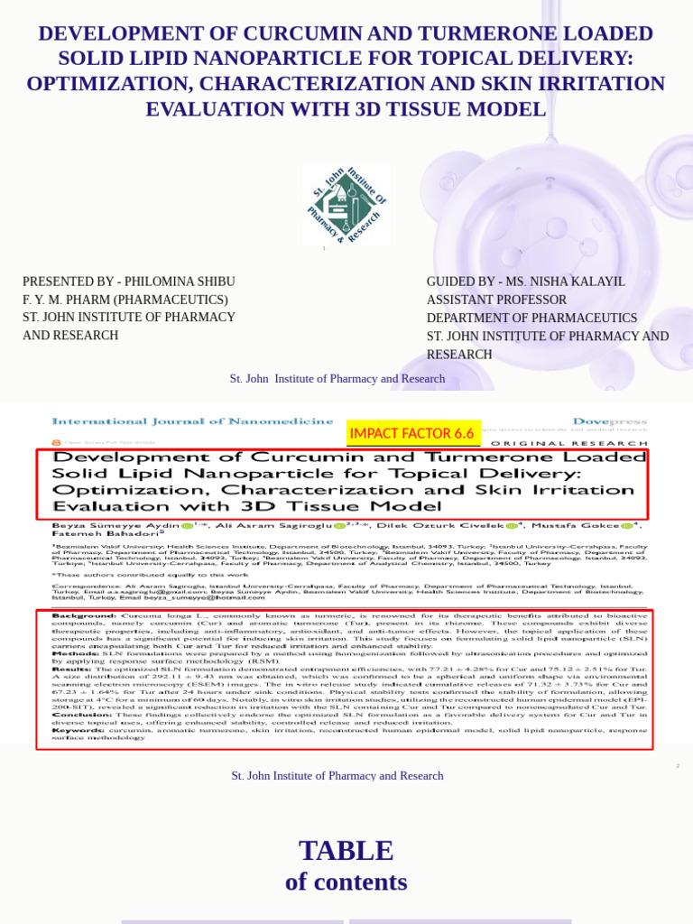 Development of Curcumin and Turmerone Loaded Solid Lipid Nanoparticle ...