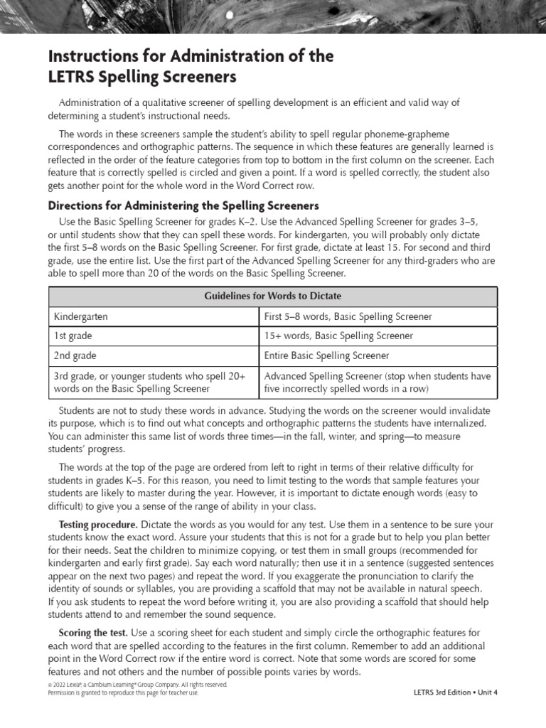 LETRS Spelling Inventory | PDF | Word | Spelling