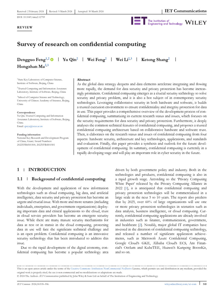 Survey of Research On Confidential Computing | PDF | Trusted Computing | Computing