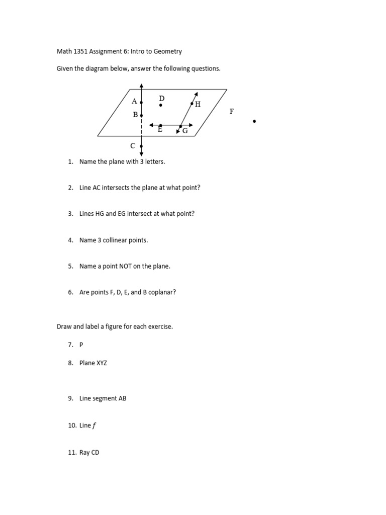Math 1351 Assignment 6 Intro to Geometry | PDF | Line (Geometry) | Circle