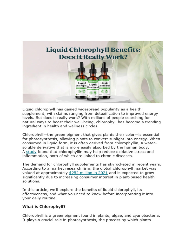 Benefits of Liquid Chlorophyll Explained | PDF | Photosynthesis | Plants