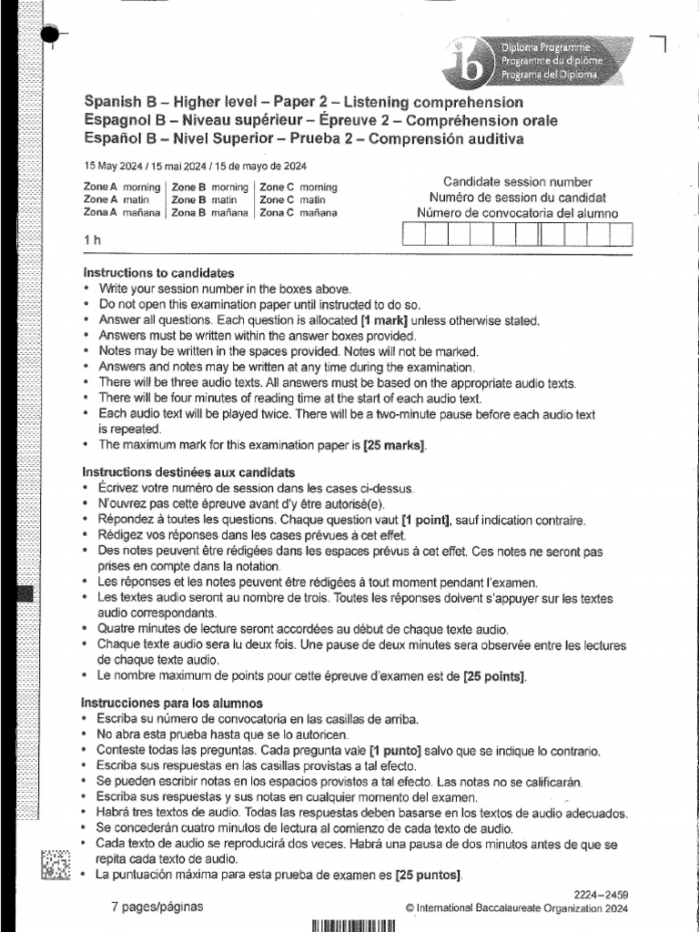 m24 Spanish B HL p2l | PDF