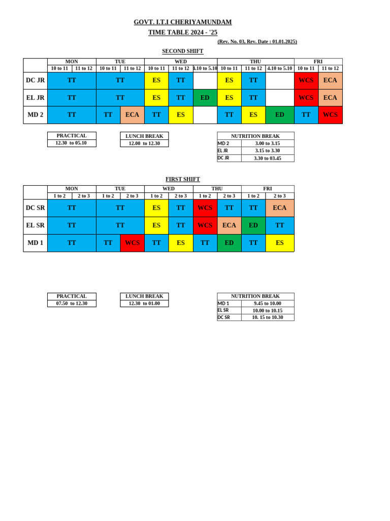 Cheriyamundam ITI 2024-25 Timetable | PDF