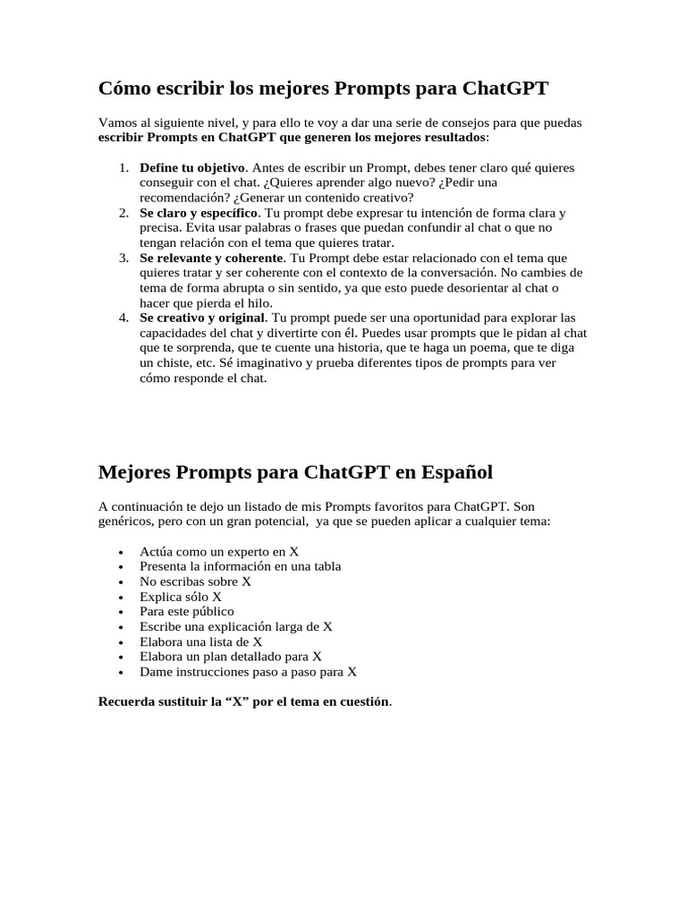 Mejores Prompts para ChatGPT en Español | PDF | Inteligencia artificial ...