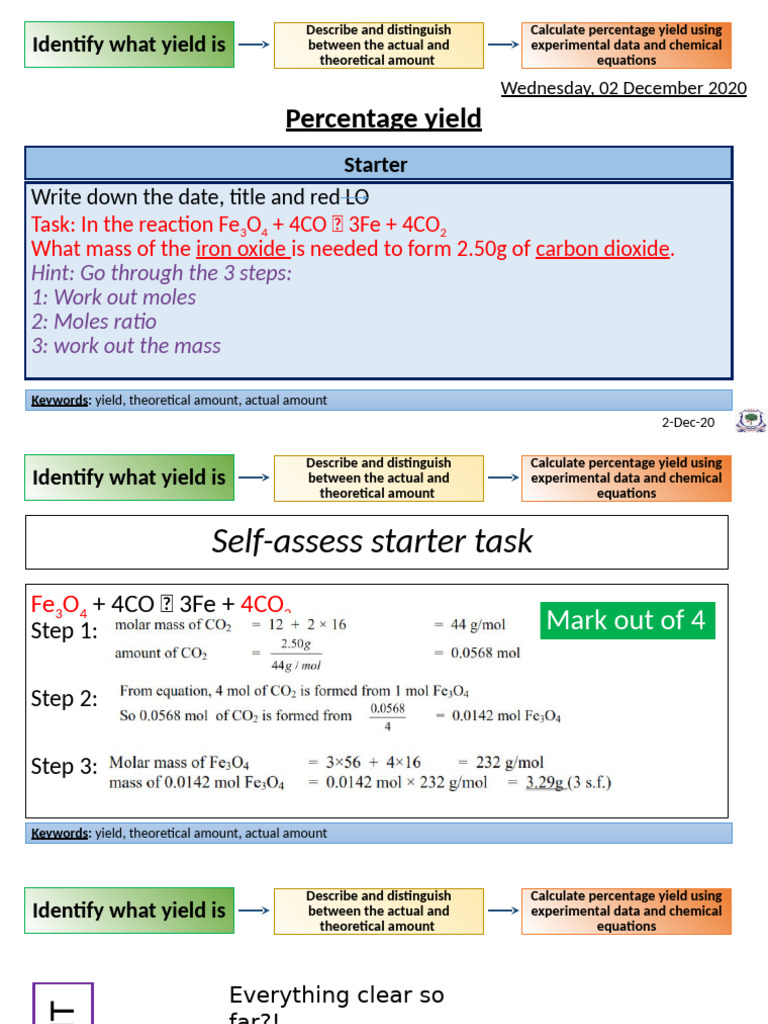 Calculating Percentage Yield | PDF | Process Engineering | Chemistry
