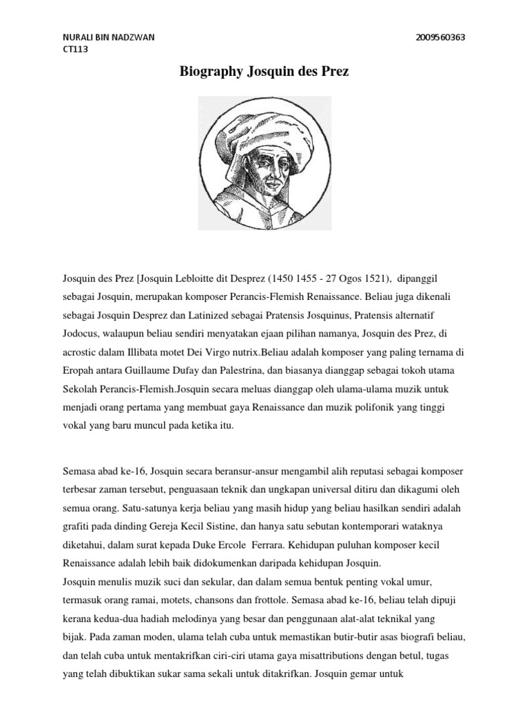 Biography Josquin Des Prez by BEN | PDF
