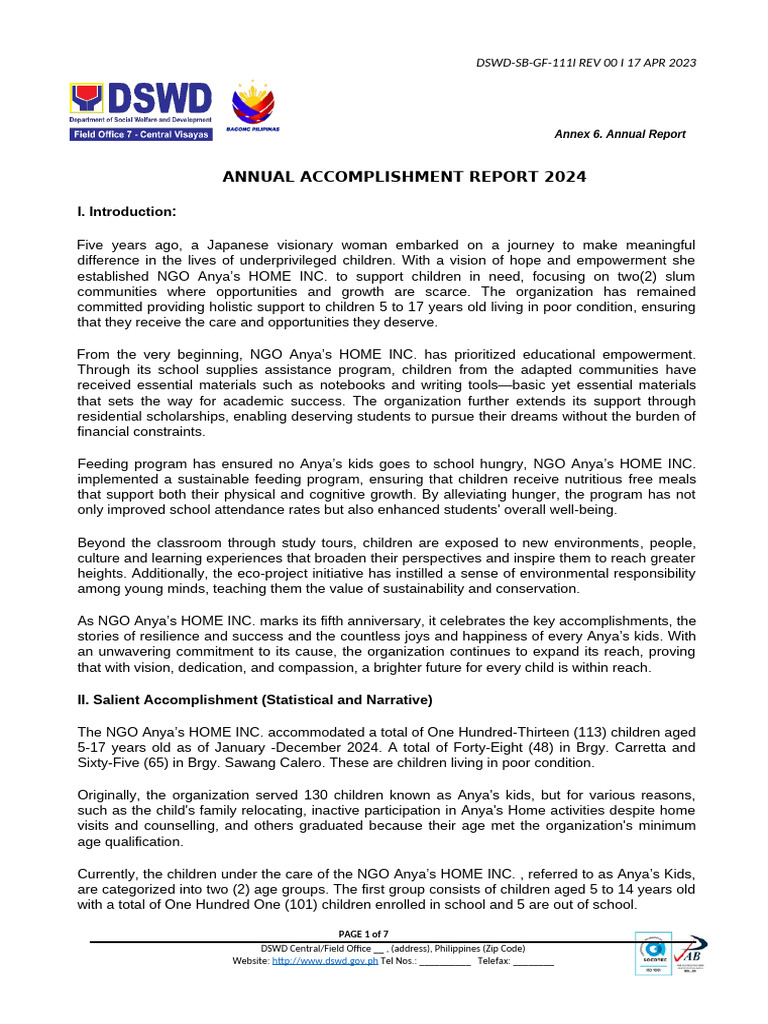 Annual Accomplishment Report 2024 | PDF | Internal Control | Policy