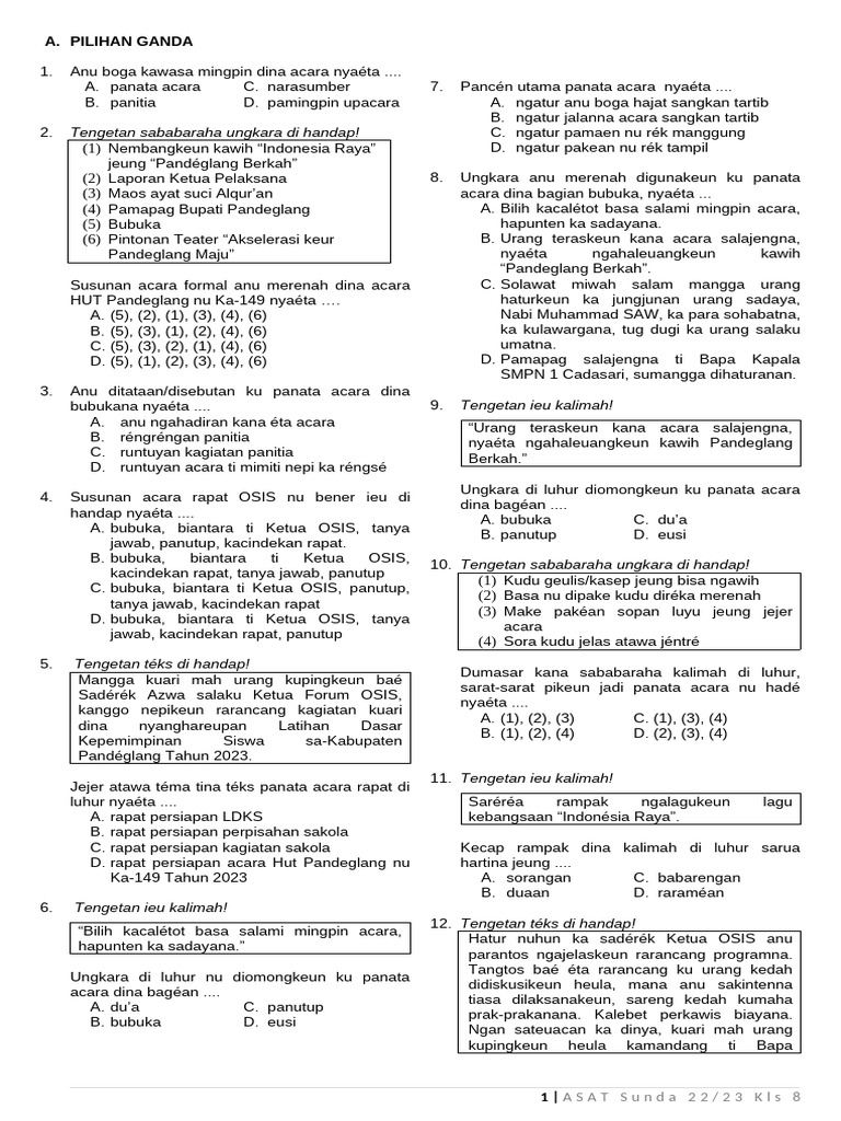 8. SOAL ASAT SUNDA 8 2023-2024 | PDF