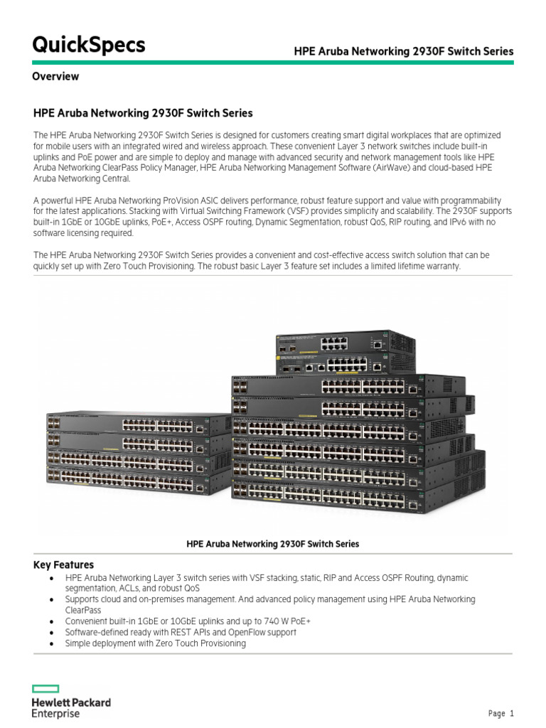HPE Aruba Networking 2930F Switch Series-C05052929 | PDF | Computer Network | I Pv6