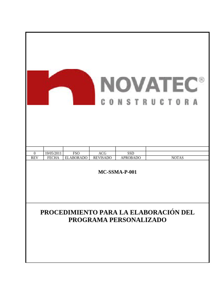MC-SSMA-P-001 Procedimiento para la Elaboración del Programa Personalizado Rev. 3 | PDF ...