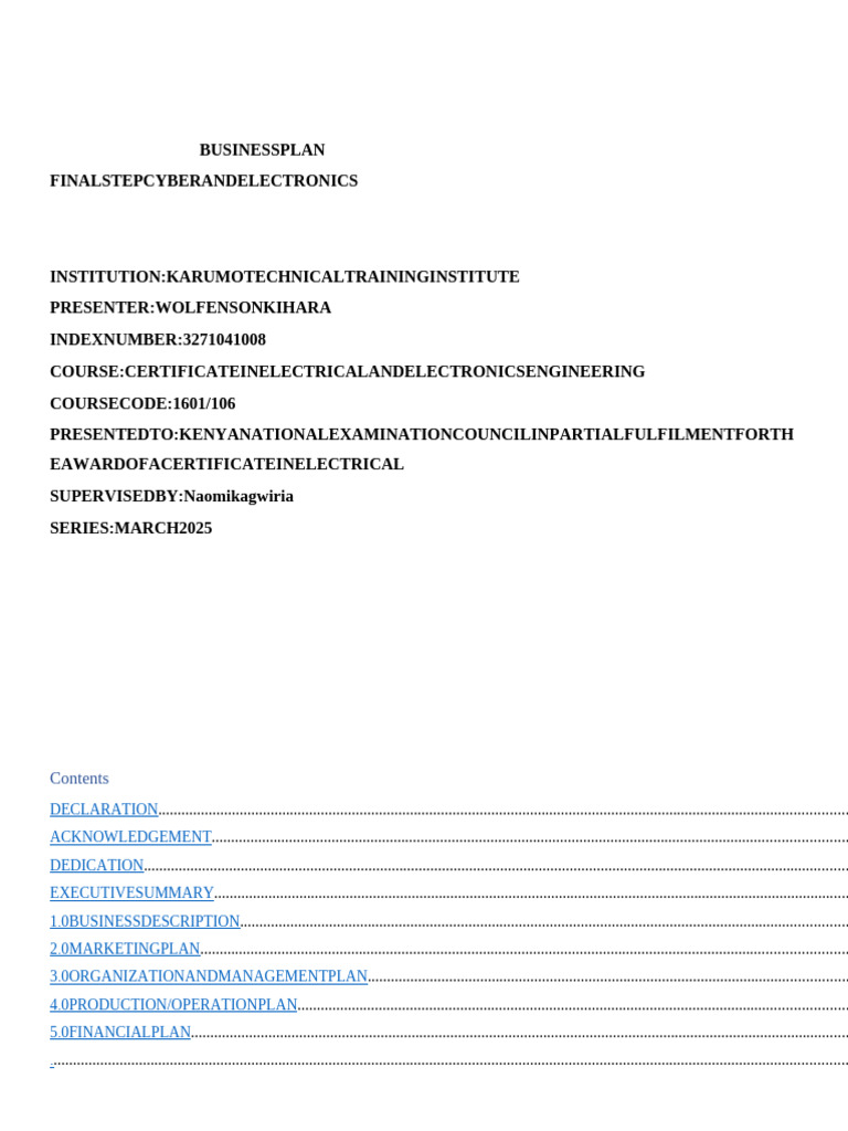 Kihara Wolfenson Bplan | PDF | Manufactured Goods | Office Work