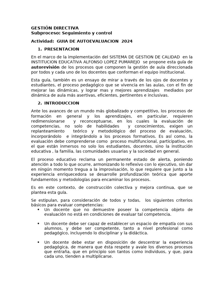 Gestión Directiva-Autoevaluacion Docentes | PDF | Maestros | Evaluación