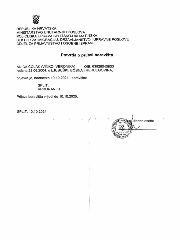 Potvrda o boravištu | PDF