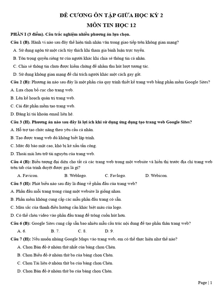 ĐỀ CƯƠNG ÔN TẬP GIỮA HK2 TIN 12 - gửi HS | PDF