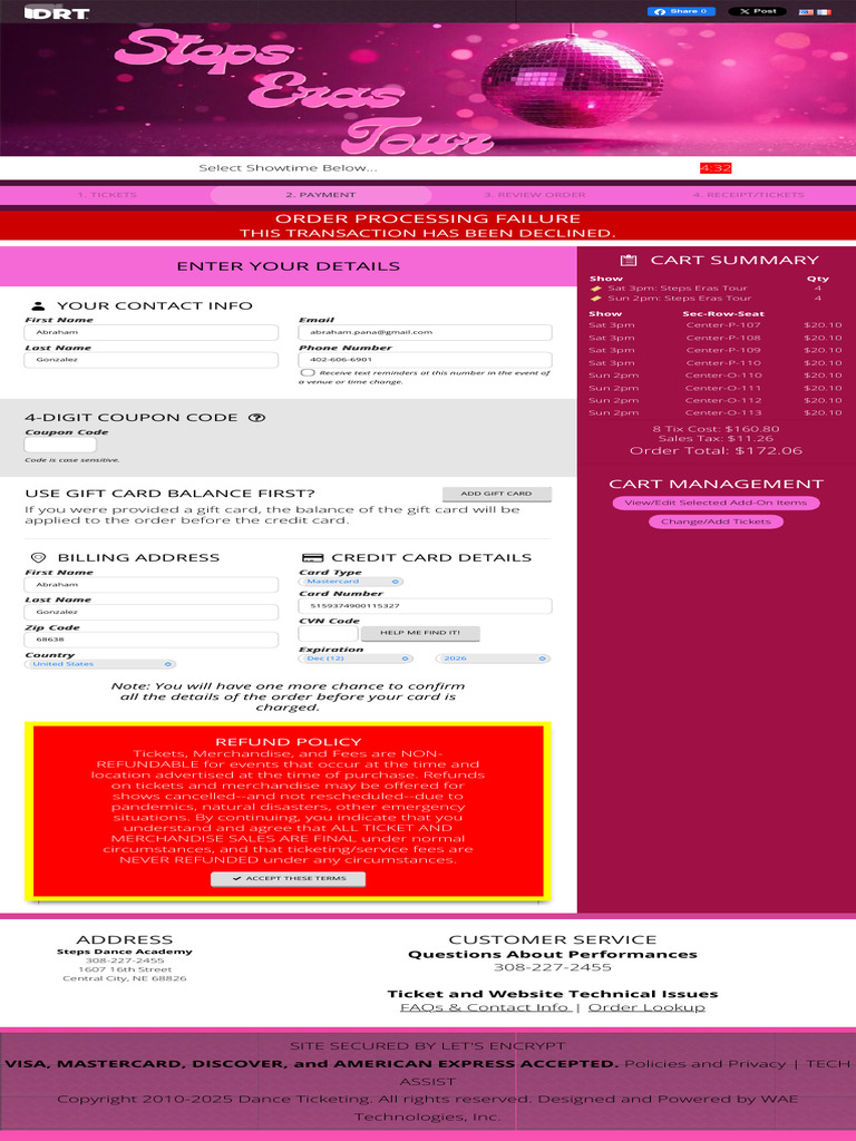 Performance Tickets Checkout Steps Dance Academy | PDF | Payments ...