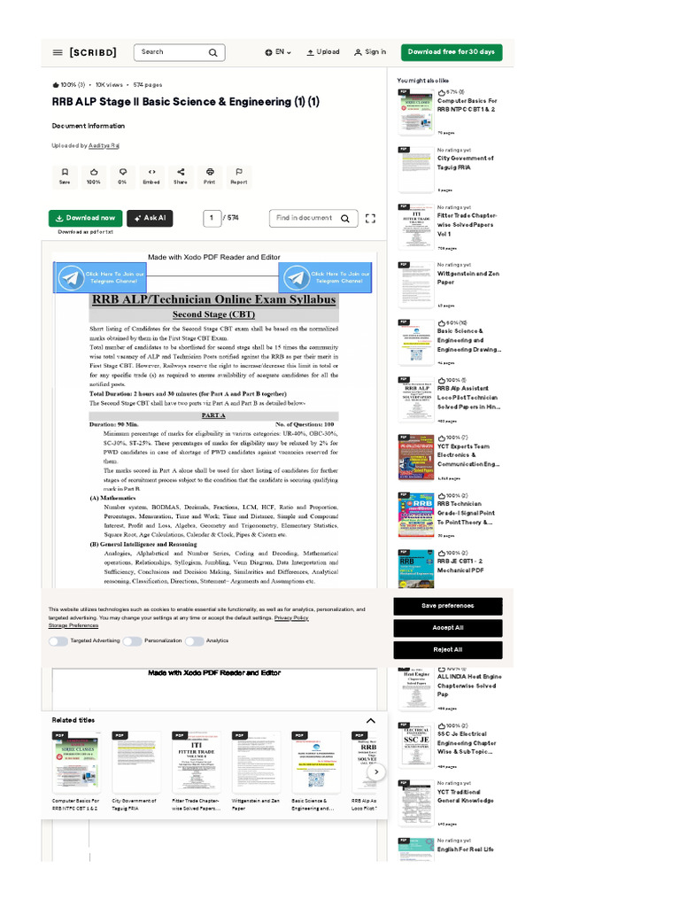 WWW Scribd Com Document 803132826 RRB ALP Stage II Basic Science Engineering 1 1... | PDF