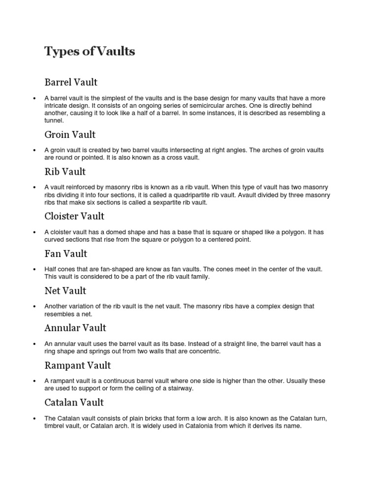 Types of Vaults | PDF | Vault (Architecture) | Building Technology