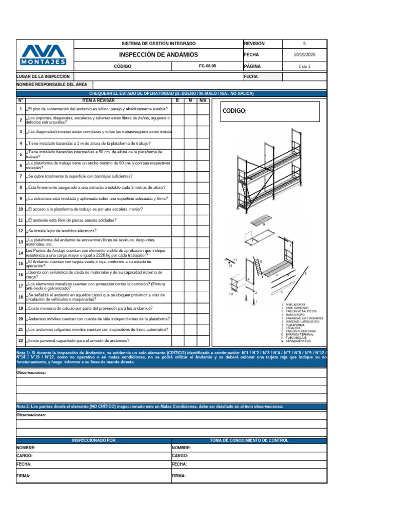 Inspección de Andamios: Checklist y Normas | PDF | Andamio