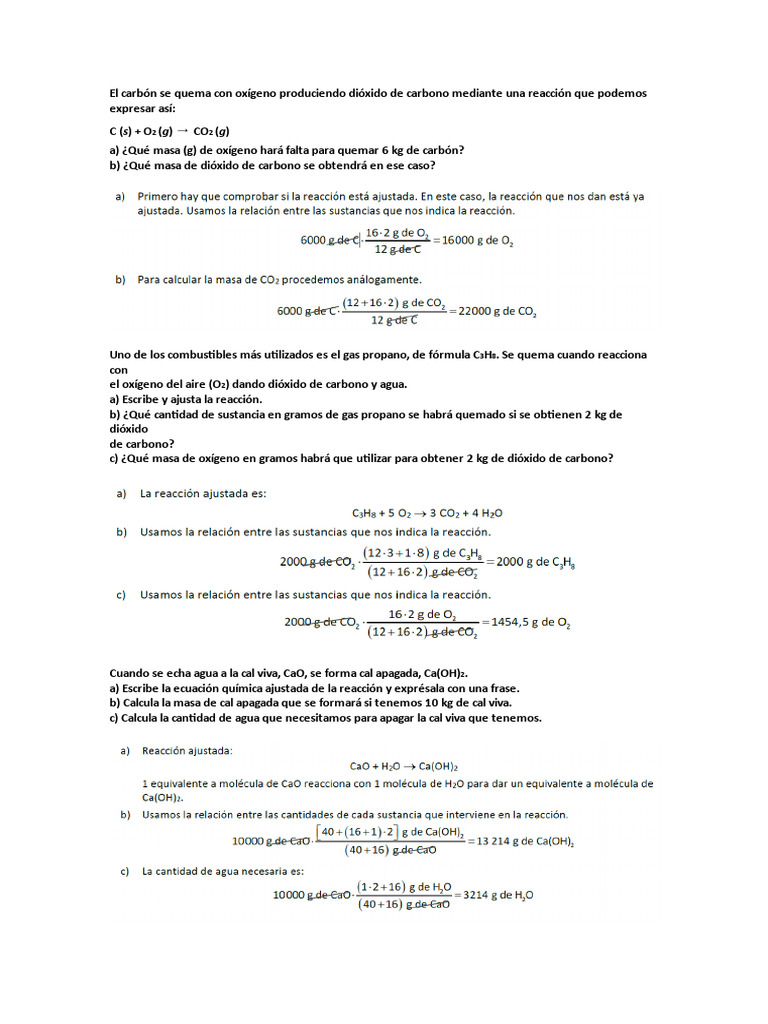 Problemas repaso.3.ESO - Reacc.quimicas - Docx - Documentos de Google | PDF