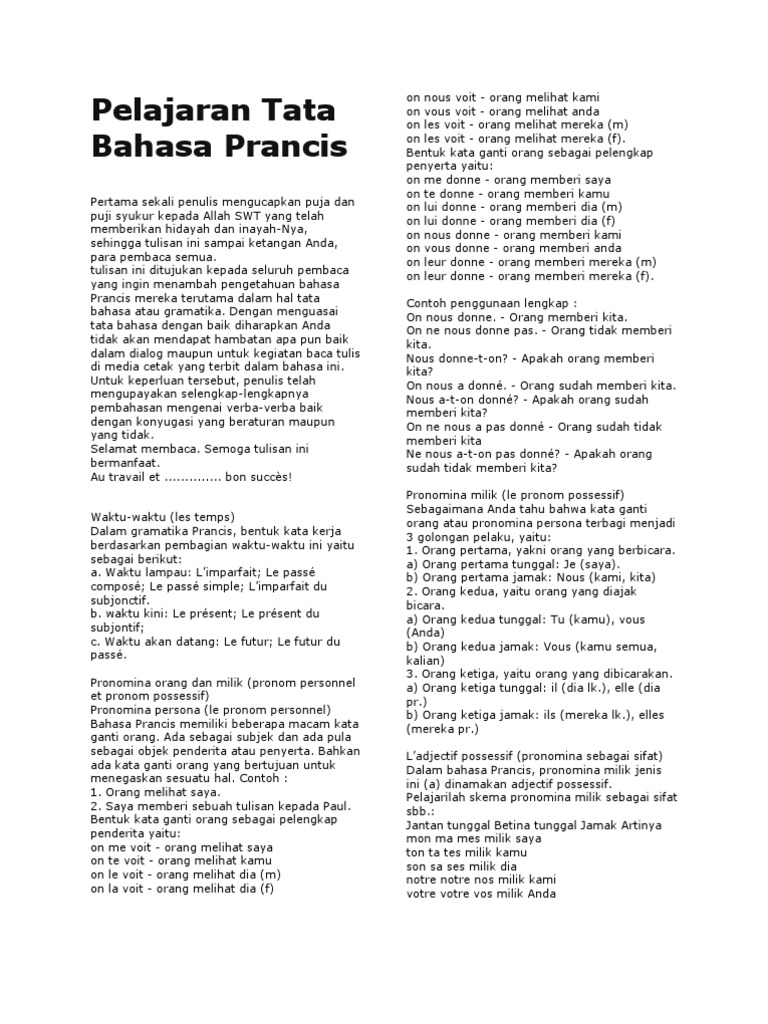 Pelajaran Tata Bahasa Prancis | PDF
