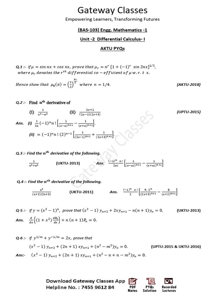 Maths U2 Pyq Maths Unit 2 Notes Previous Year | PDF | Mathematical ...