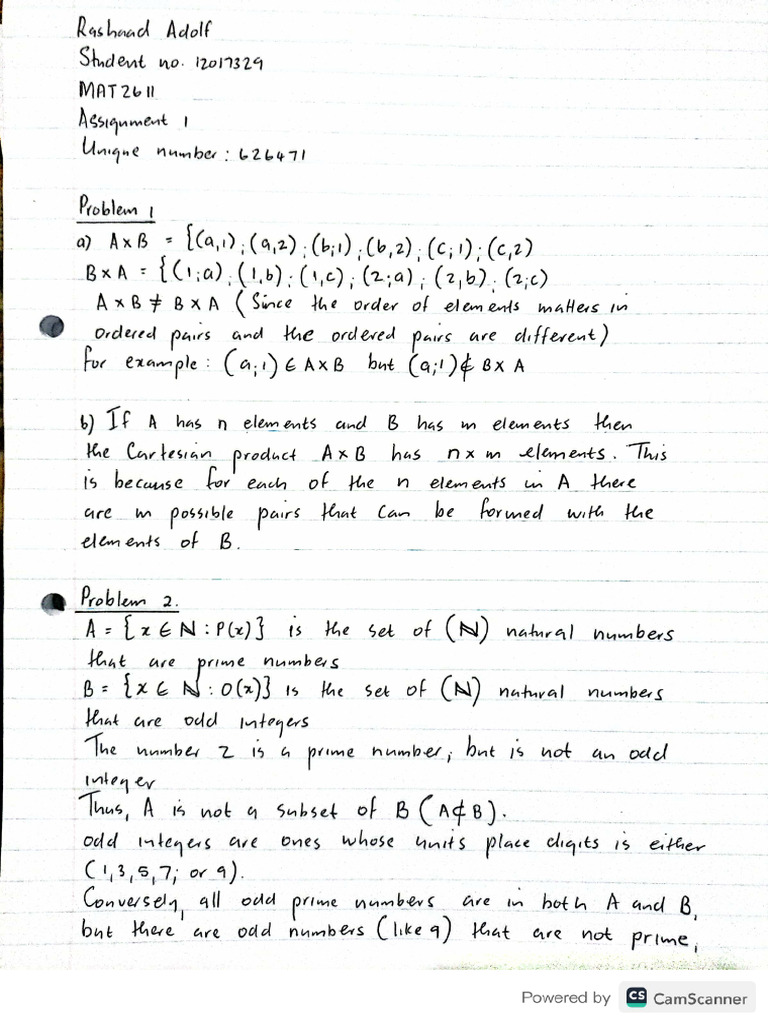 MAT2611 Assignment 1.student No.12017329 | PDF