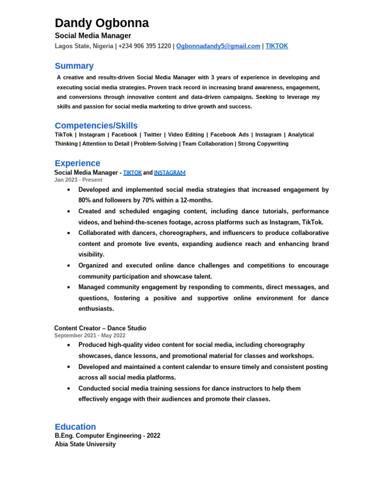 Social Manager CV | PDF