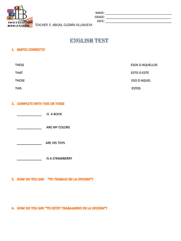 English Test Primaria | PDF