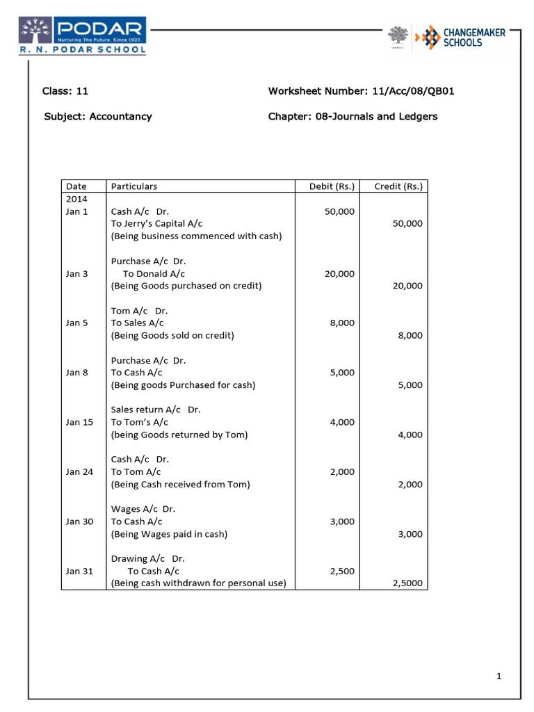 Accountancy Journal Entries Answer Key | PDF | Debits And Credits ...
