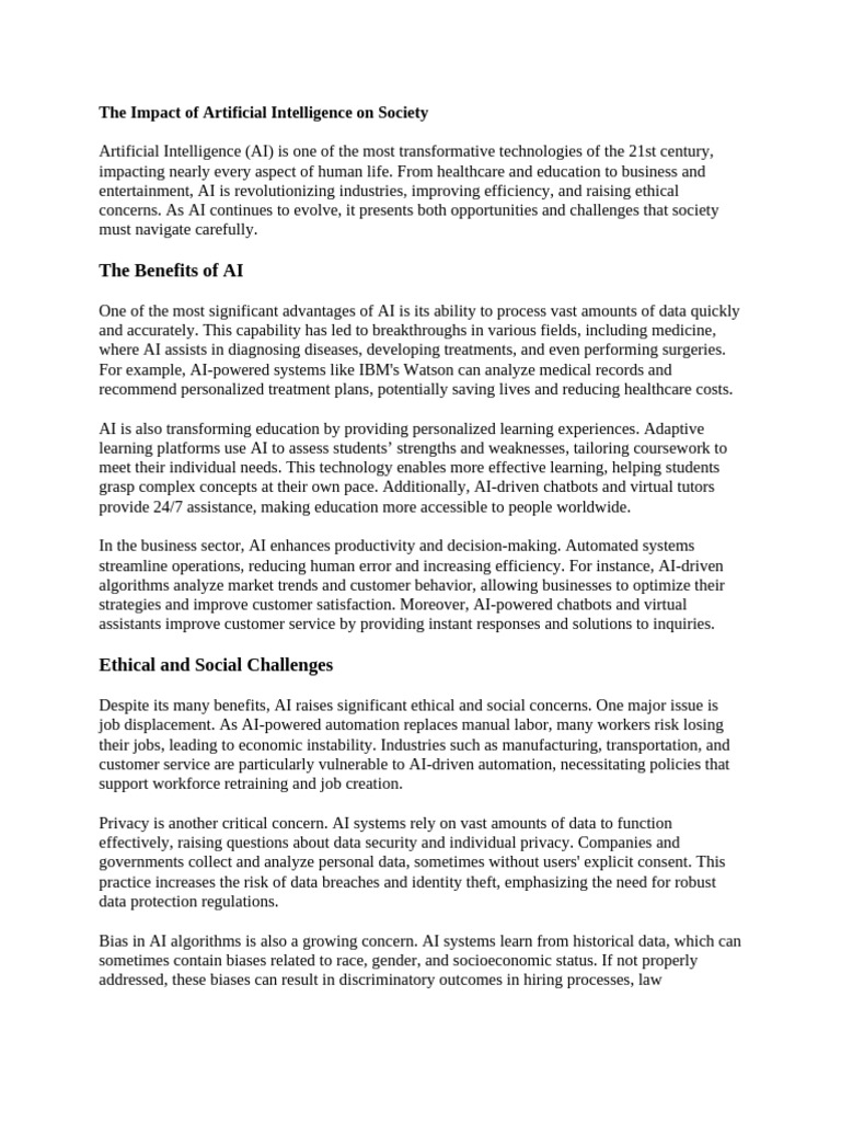 AI's Societal Impact: Benefits and Challenges | PDF | Artificial ...