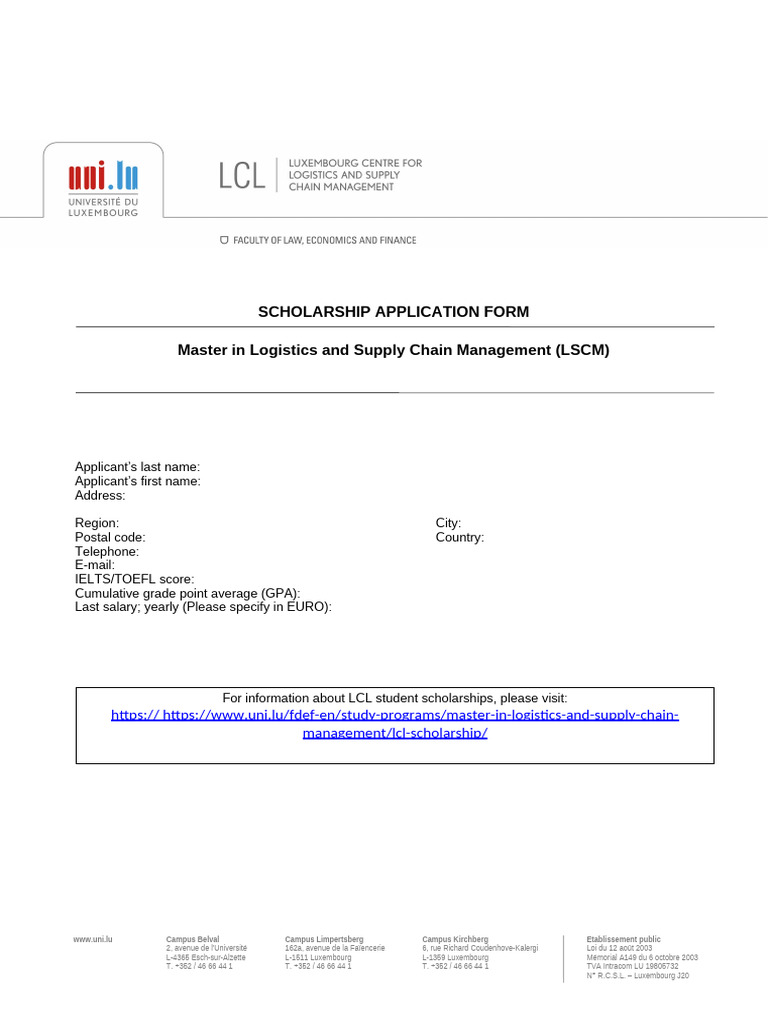 LCL LSCM Scholarship Application | PDF