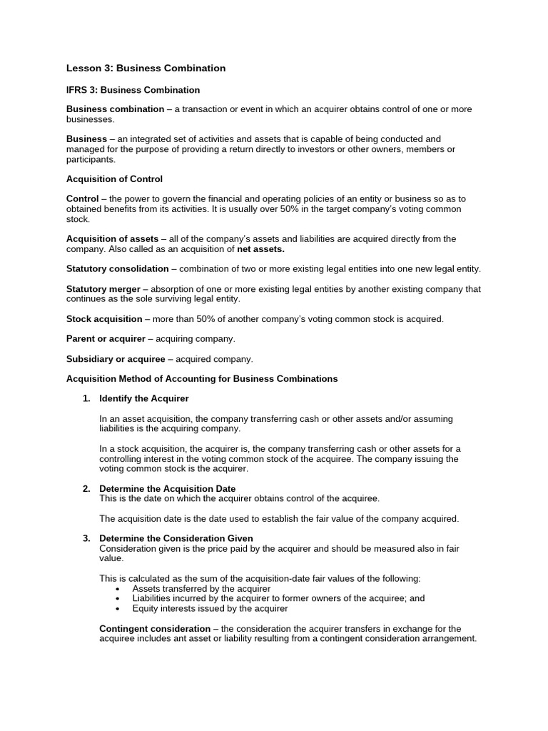 Lesson 3 Business Combination | PDF | Mergers And Acquisitions ...