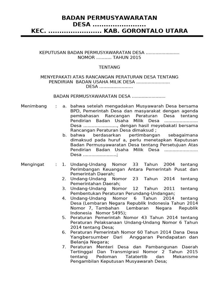 Kep. BPD Persetujuan Perdes BUM | PDF